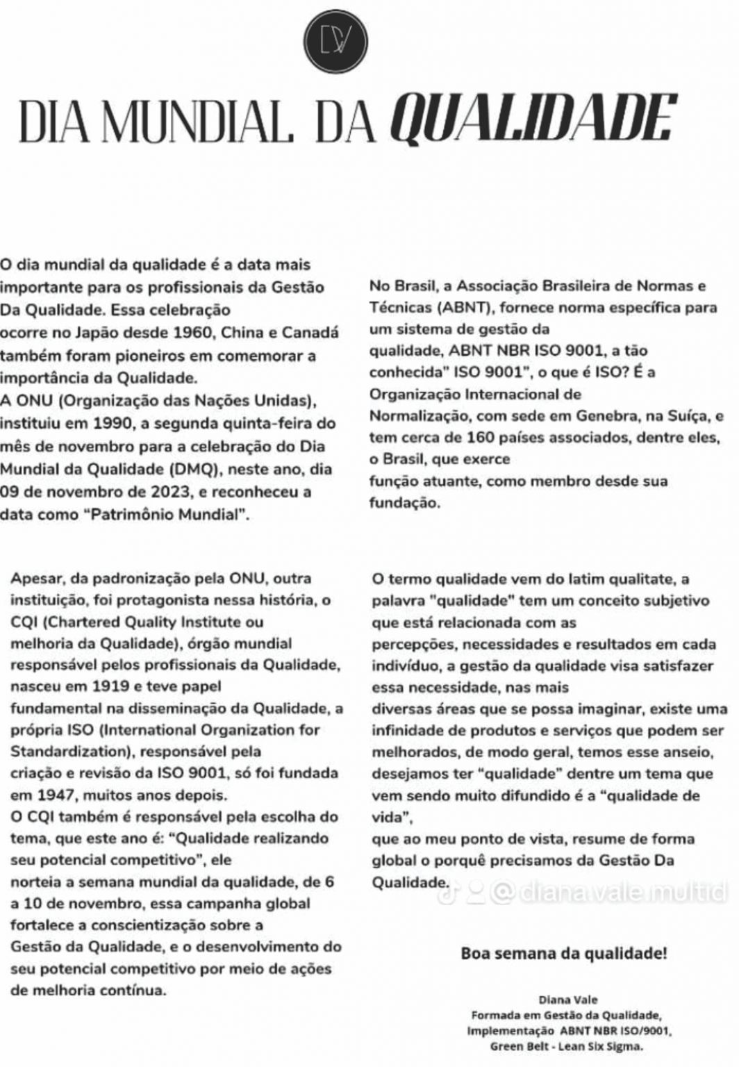 DIA MUNDIAL DA QUALIDADE
